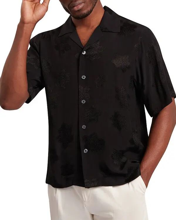 Ted Baker London Thovan Short Sleeve Relaxed Fit Mesh Cut Out Shirt - Black