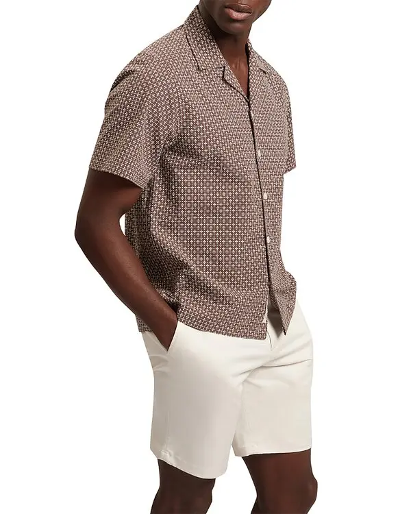 Ted Baker London Merrik Geo Textured Relaxed Fit Camp Shirt - Brown
