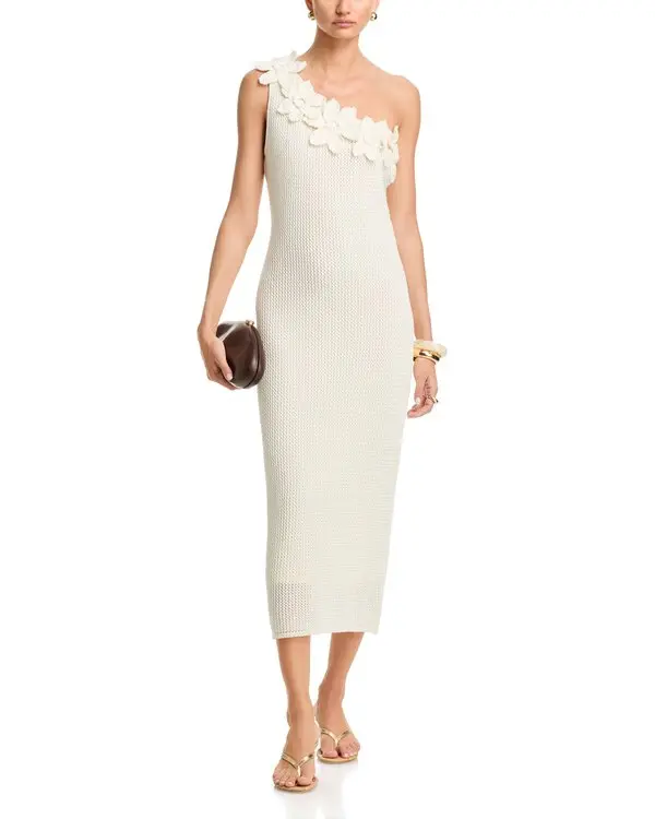 Aqua Crochet 3d Flower One-shoulder Midi Dress