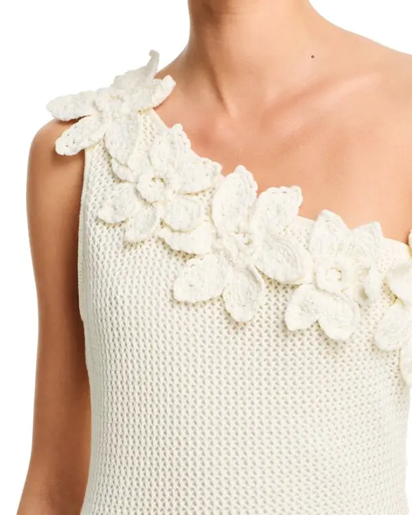 Aqua Crochet 3d Flower One-shoulder Midi Dress