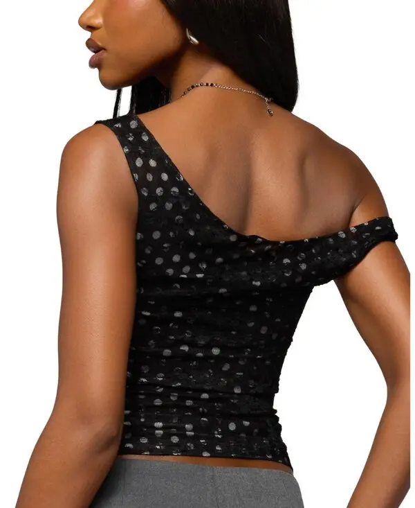 EDIKTED Off-shoulder Polka Dot Lace Top