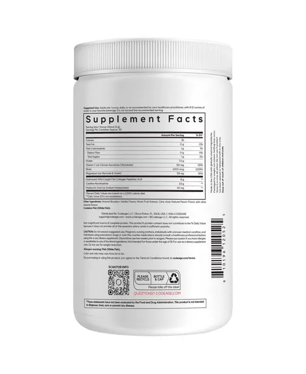 CODEAGE Creatine Collagen Peptides Vanilla Powder Supplement - No Color