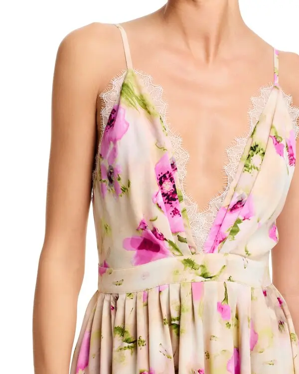 Aqua Floral Lace Trim Maxi Dress