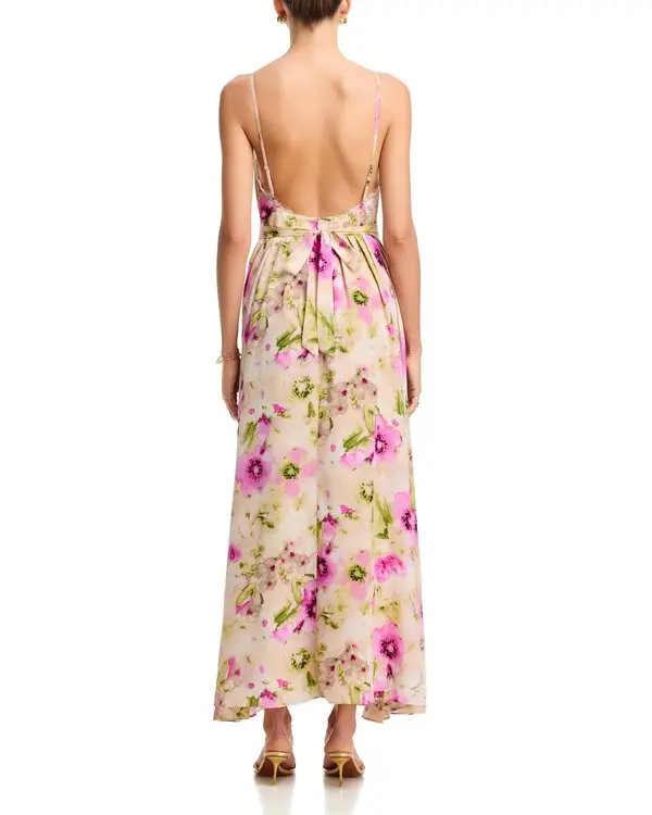 Aqua Floral Lace Trim Maxi Dress