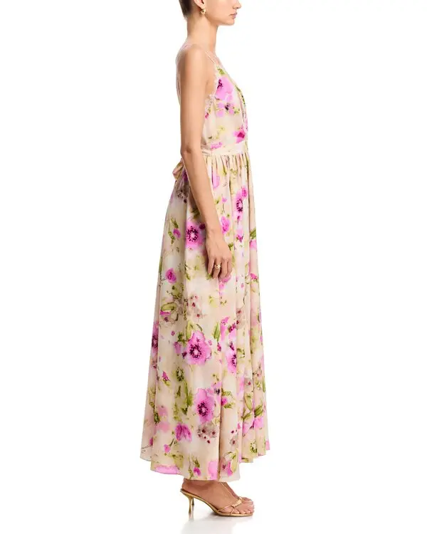Aqua Floral Lace Trim Maxi Dress