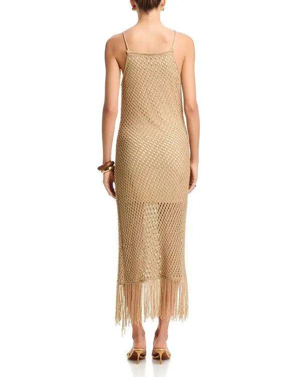 Aqua Shine Crochet Maxi Dress With Fringe Detail