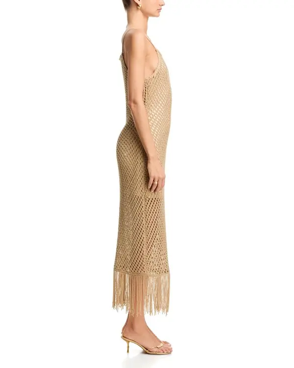 Aqua Shine Crochet Maxi Dress With Fringe Detail