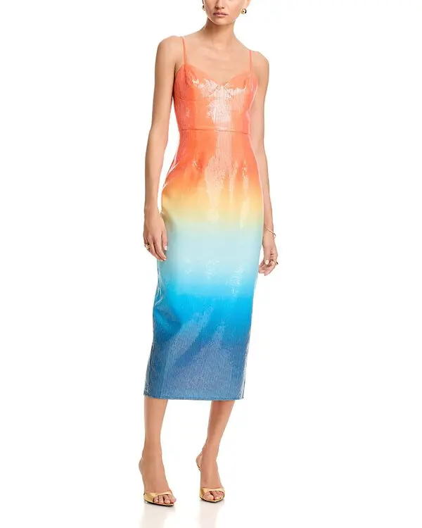Aqua Ombre Sequin Midi Dress - Sunset Multi