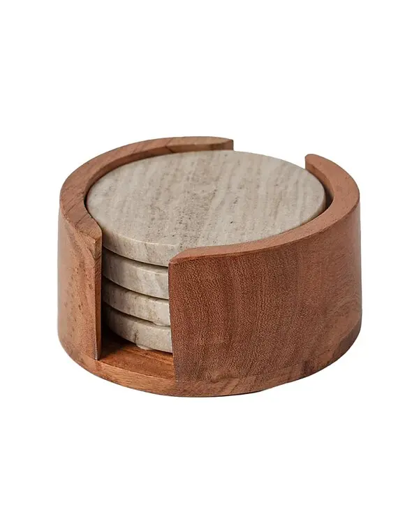 VERVE CULTURE Marble Coaster, Set Of 4 - Tan
