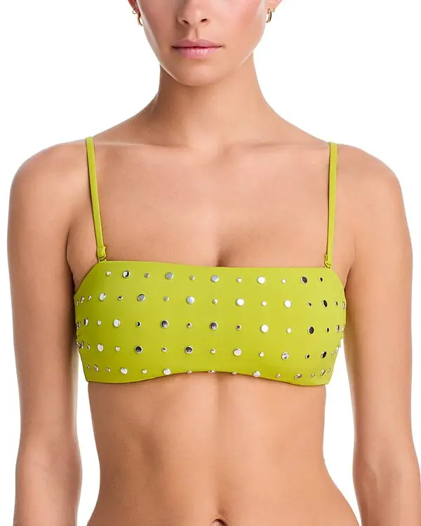 Staud Sara Embellished Bikini Top - Citron Studded