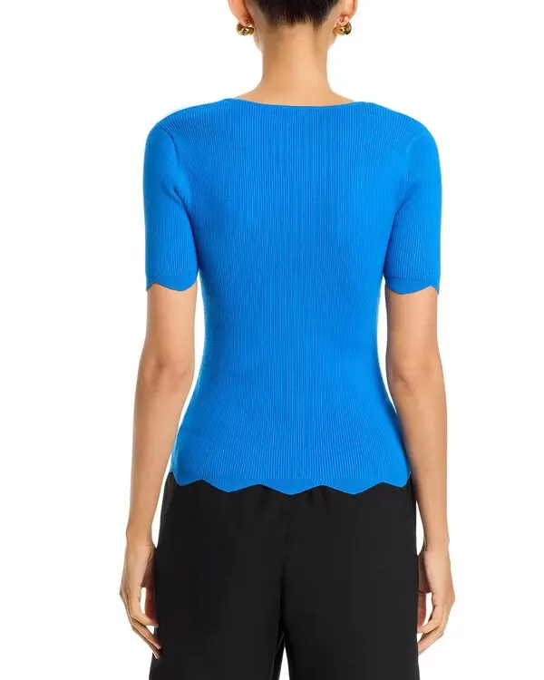 T Tahari Square Neck Scallop Edge Knit Top