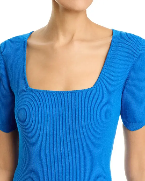 T Tahari Square Neck Scallop Edge Knit Top