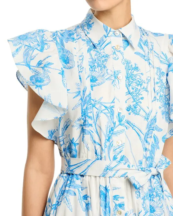 T Tahari Flutter Sleeve Floral Print Midi Dress