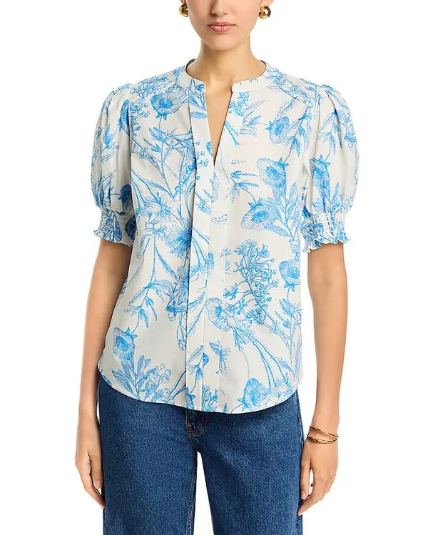 T Tahari Floral Split Neck Blouse
