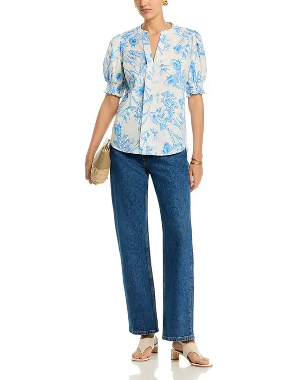 T Tahari Floral Split Neck Blouse