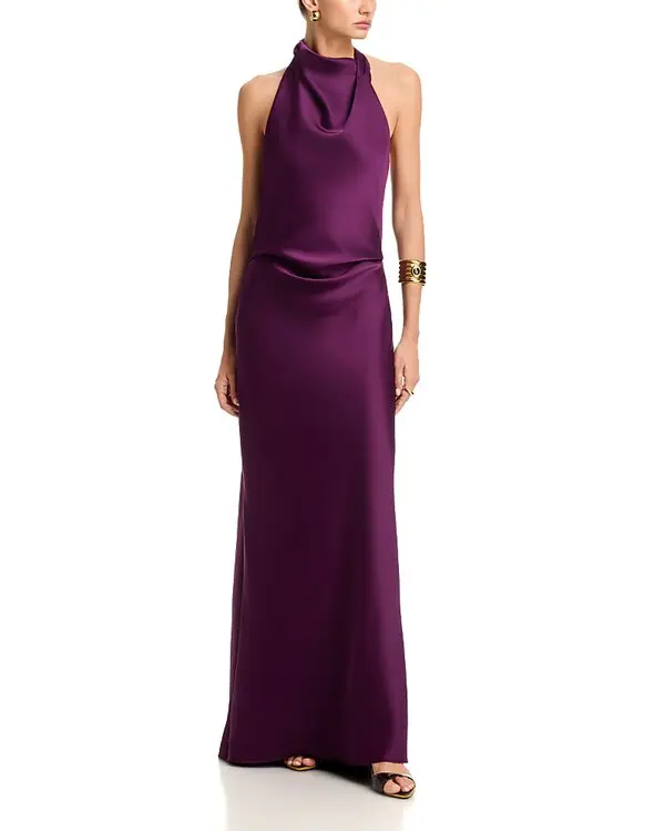 Aqua Double Face Satin Halter Gown - Plum