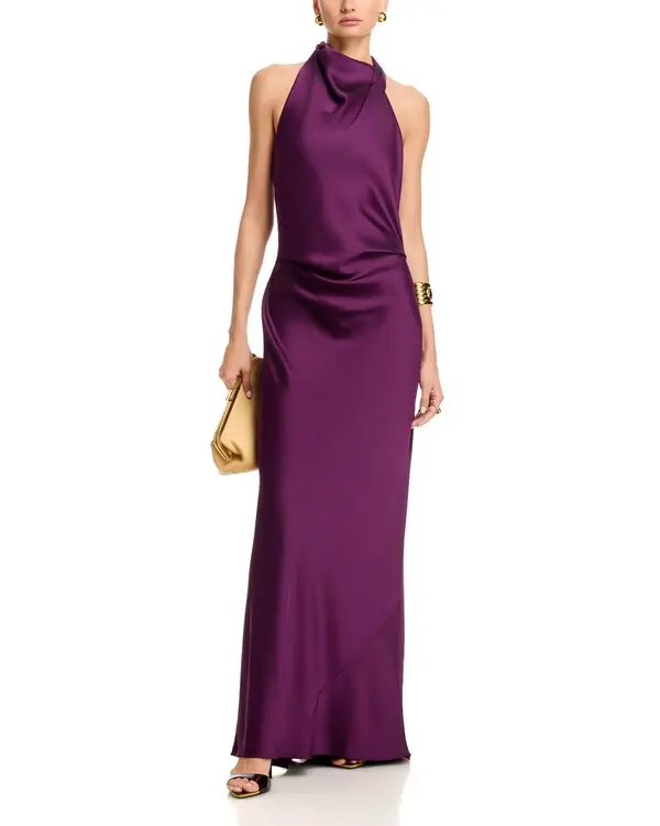 Aqua Double Face Satin Halter Gown - Plum