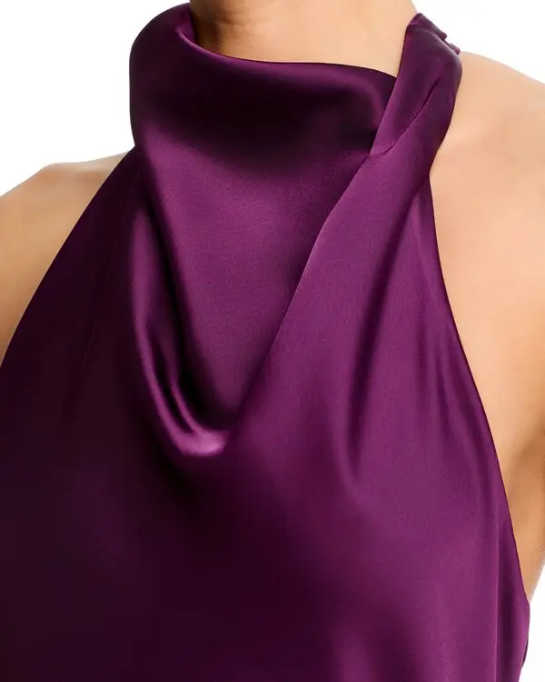 Aqua Double Face Satin Halter Gown - Plum