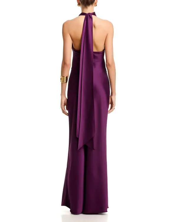 Aqua Double Face Satin Halter Gown - Plum
