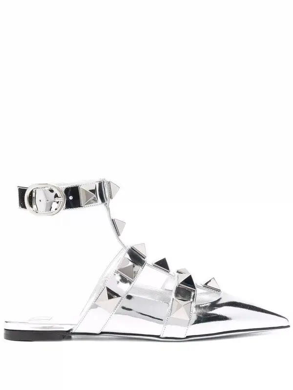 Valentino Garavani Roman Stud Buckled Flats - Silver