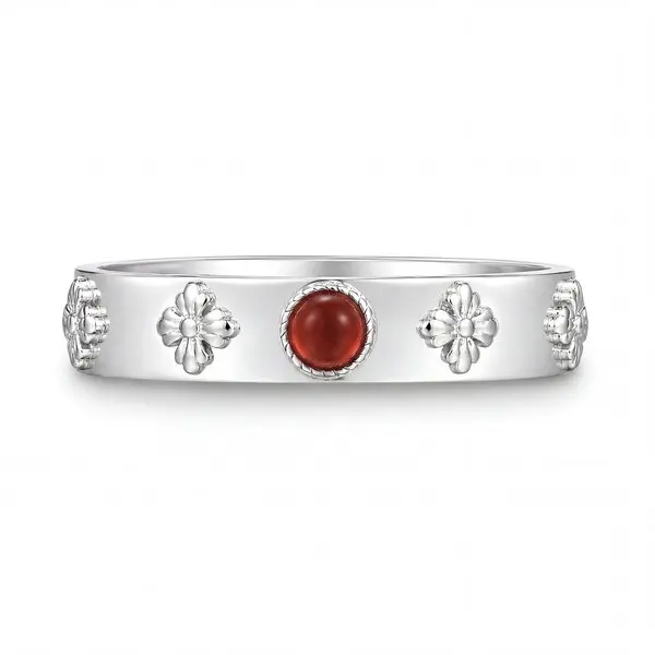 AZURA JEWELRY NEW YORK 14k White Gold Vermeil Garnet Floral Band Ring - Silver