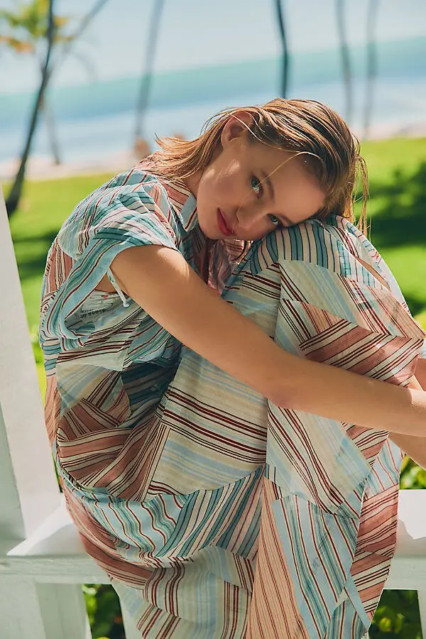 Maeve Sleeveless Printed Midi Shirt Dress - Multi Stripe