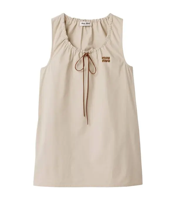 Miu Miu Panama Cotton Mini Dress With Drawstring