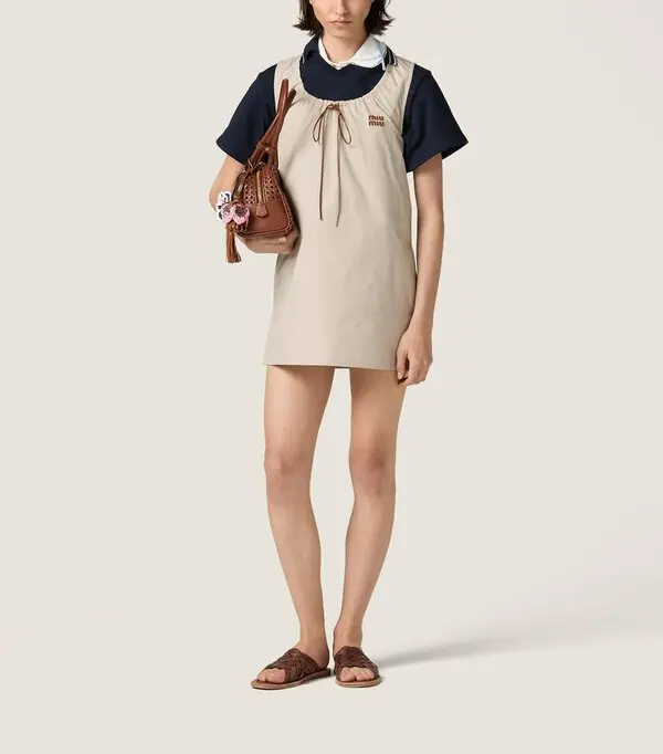 Miu Miu Panama Cotton Mini Dress With Drawstring