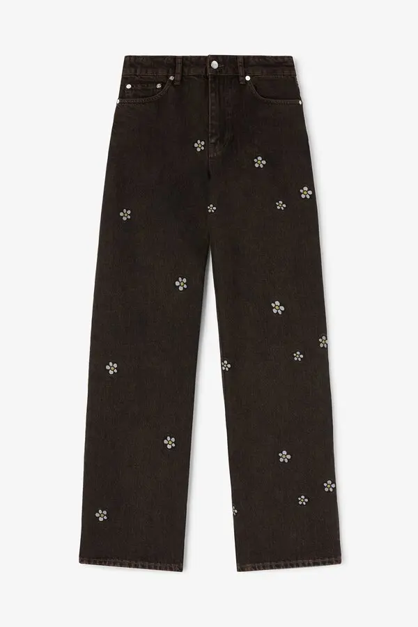 GANNI Embroidered Daisy Duck Jeans - Brown