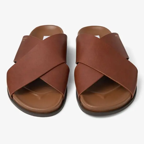 JIMMY CHOO Sol Vachetta Leather Slides - Cigar