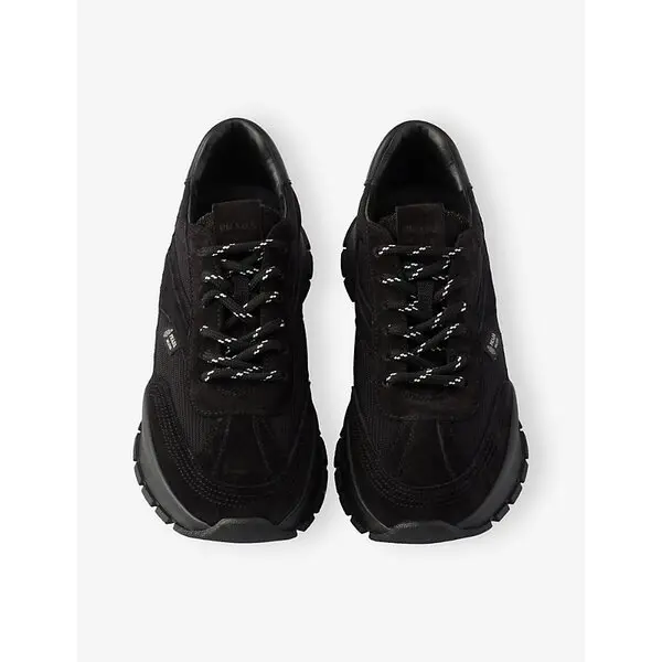 Prada Panelled Woven And Suede Lace-up Trainers - Black