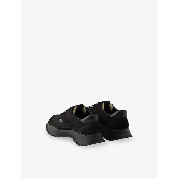Prada Panelled Woven And Suede Lace-up Trainers - Black