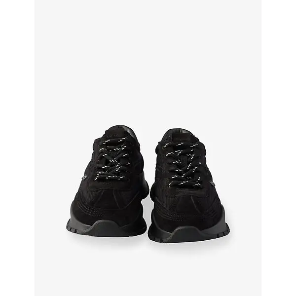 Prada Panelled Woven And Suede Lace-up Trainers - Black