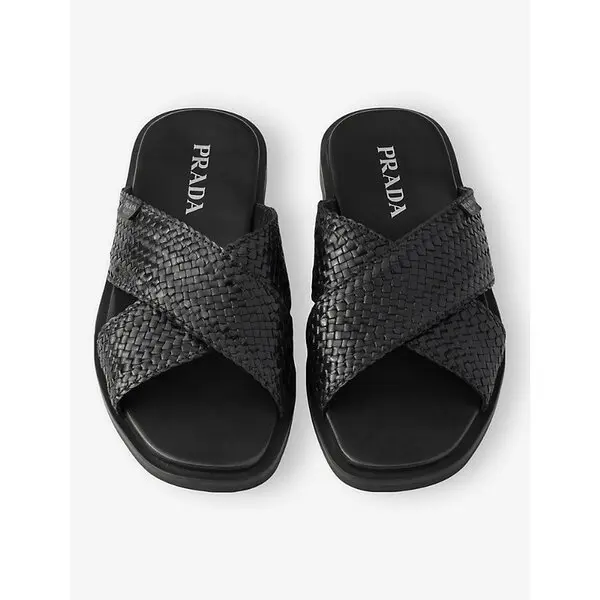 Prada Criss-cross Woven Leather Sliders
