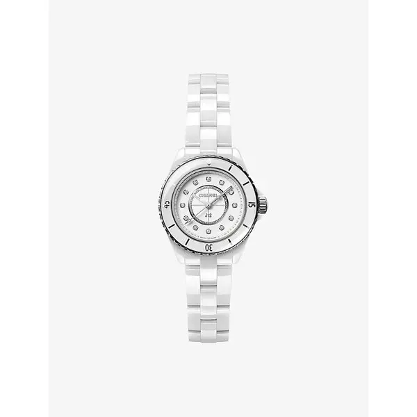 Chanel J12 Quartz Watch Steel, Ceramic, And Diamonds - White