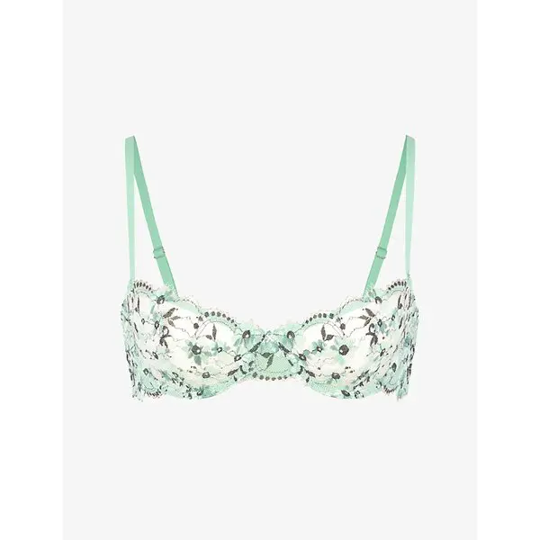 SAVAGE X FENTY Daisy Darling Lace Unlined Balconette Bra - Green Mystique