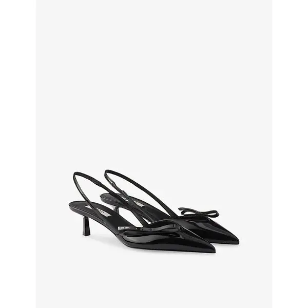 Prada Patent Leather Slingback Pumps With Bow Detail - Black