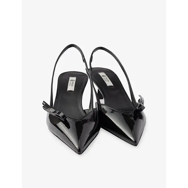Prada Patent Leather Slingback Pumps With Bow Detail - Black
