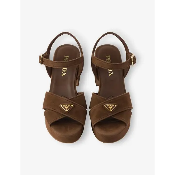 Prada Suede Platform Sandals With Logo Plaque