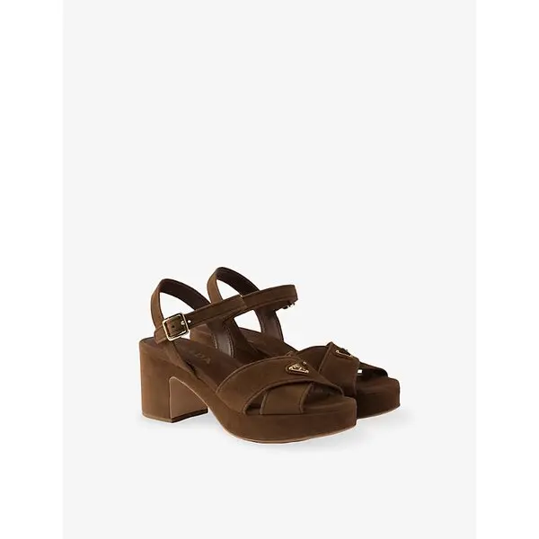 Prada Suede Platform Sandals With Logo Plaque