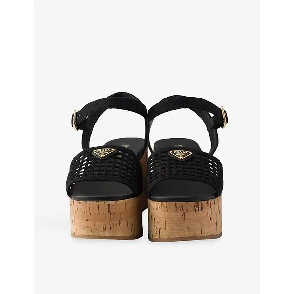 Prada Crochet Wedge Platform Sandals