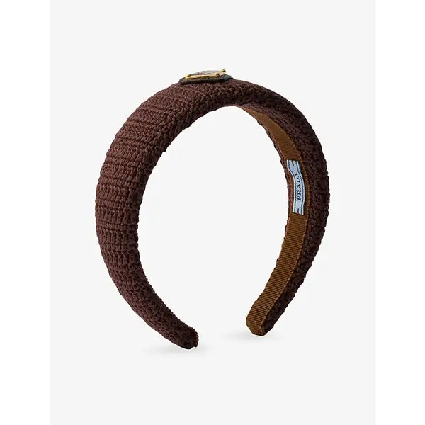 Prada Logo Plaque Crochet-knit Headband - Brown