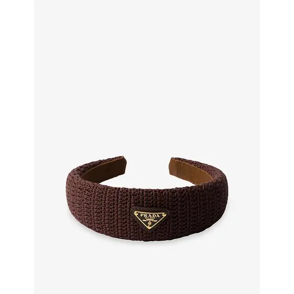 Prada Logo Plaque Crochet-knit Headband - Brown