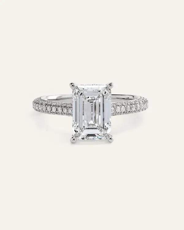 Quince Lab Grown Diamond Emerald Pave Cathedral Engagement Ring 3ctw - Platinum