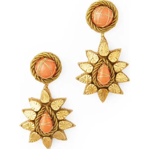 Deepa Gurnani Beaded Drop Earrings - Coral
