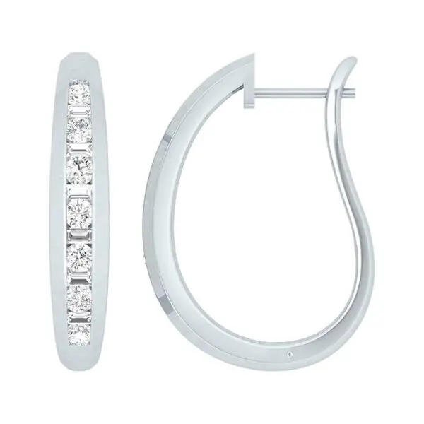 Benbridge 14k White Gold Baguette And Round Diamond Hoop Earrings - Wg