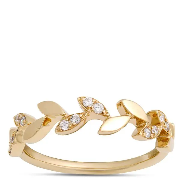 Benbridge Timeless Leaf Pattern Ring With Accent Diamonds, 14k Yellow Gold - Yg