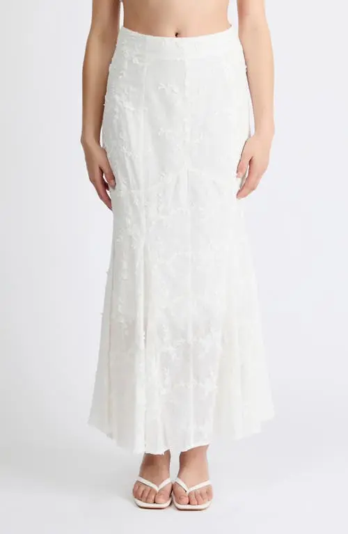 EXTRO & VERT Bella 3d Floral Embroidered Maxi Skirt - White