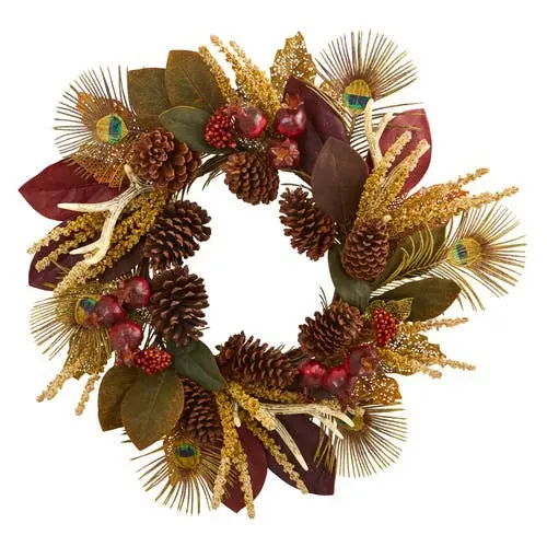 NEARLY NATURAL 27-in Magnolia Leaf, Berry - Assorted