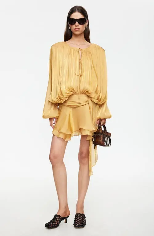 Lioness Pleated Long Sleeve Mini Dress - Apricot